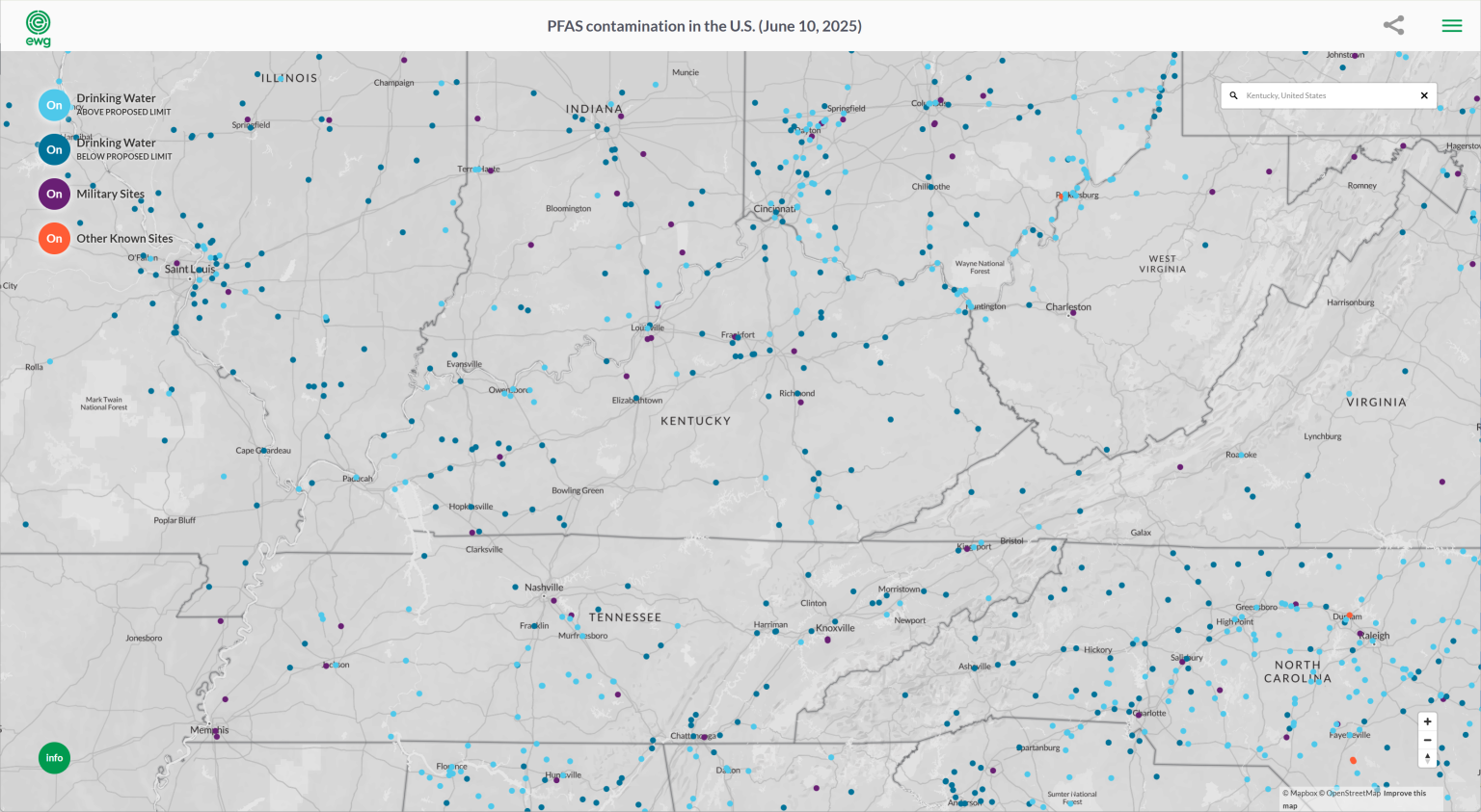 PFAS In Kentucky Contamination Map (Upd January 2026)